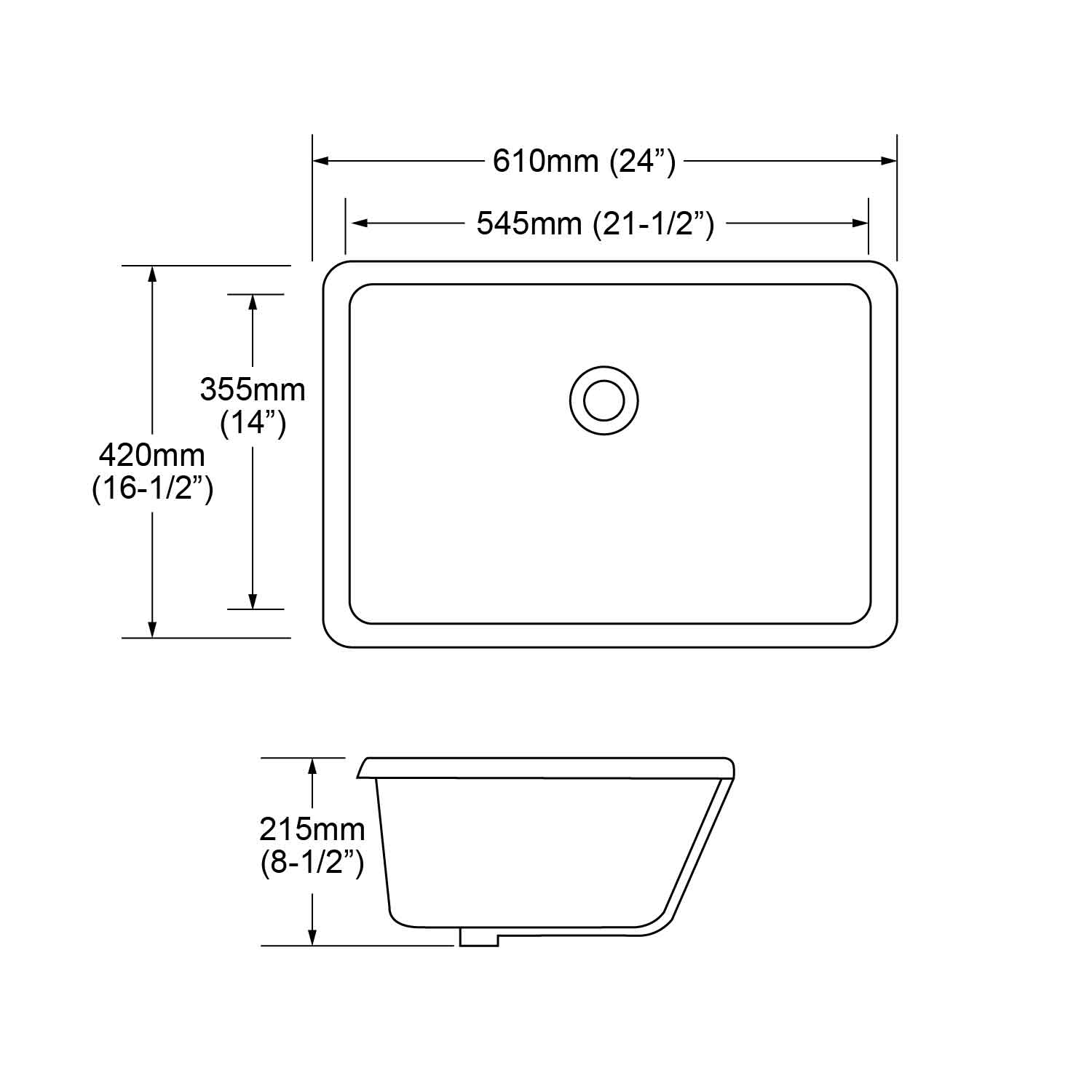 White 24 Inch Large Rectangular Undermount Ceramic Bathroom Sink With